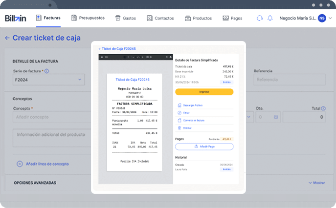 Programa para hacer tickets de compra fácil | Billin
